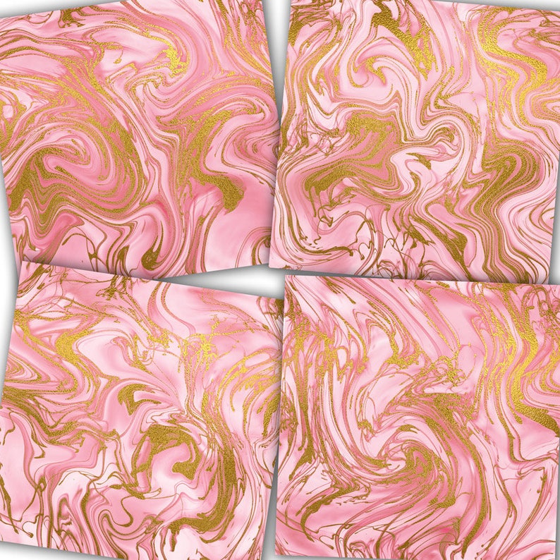 Marble Digital Paper: Pink Marble Pink and Gold - Etsy