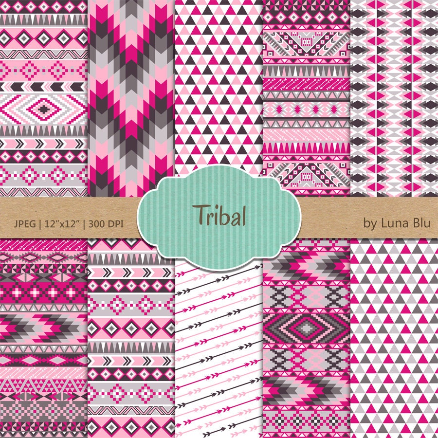 Tribal Digital Paper: Tribal Patterns Pink and - Etsy Australia