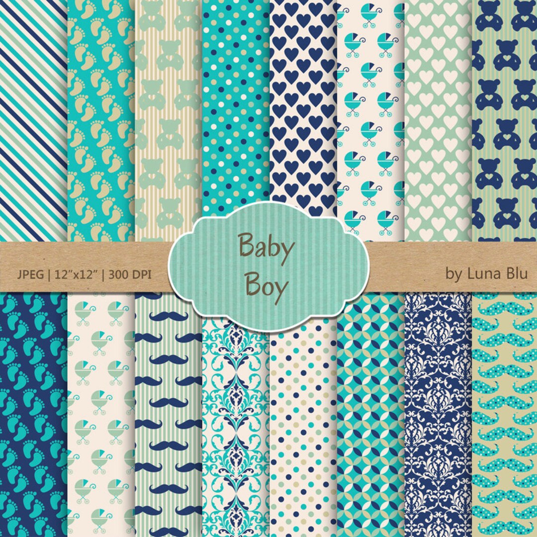 Baby Boy Digital Paper Pack: Blue, Green, Turquoise (12x12 Inches) - Etsy