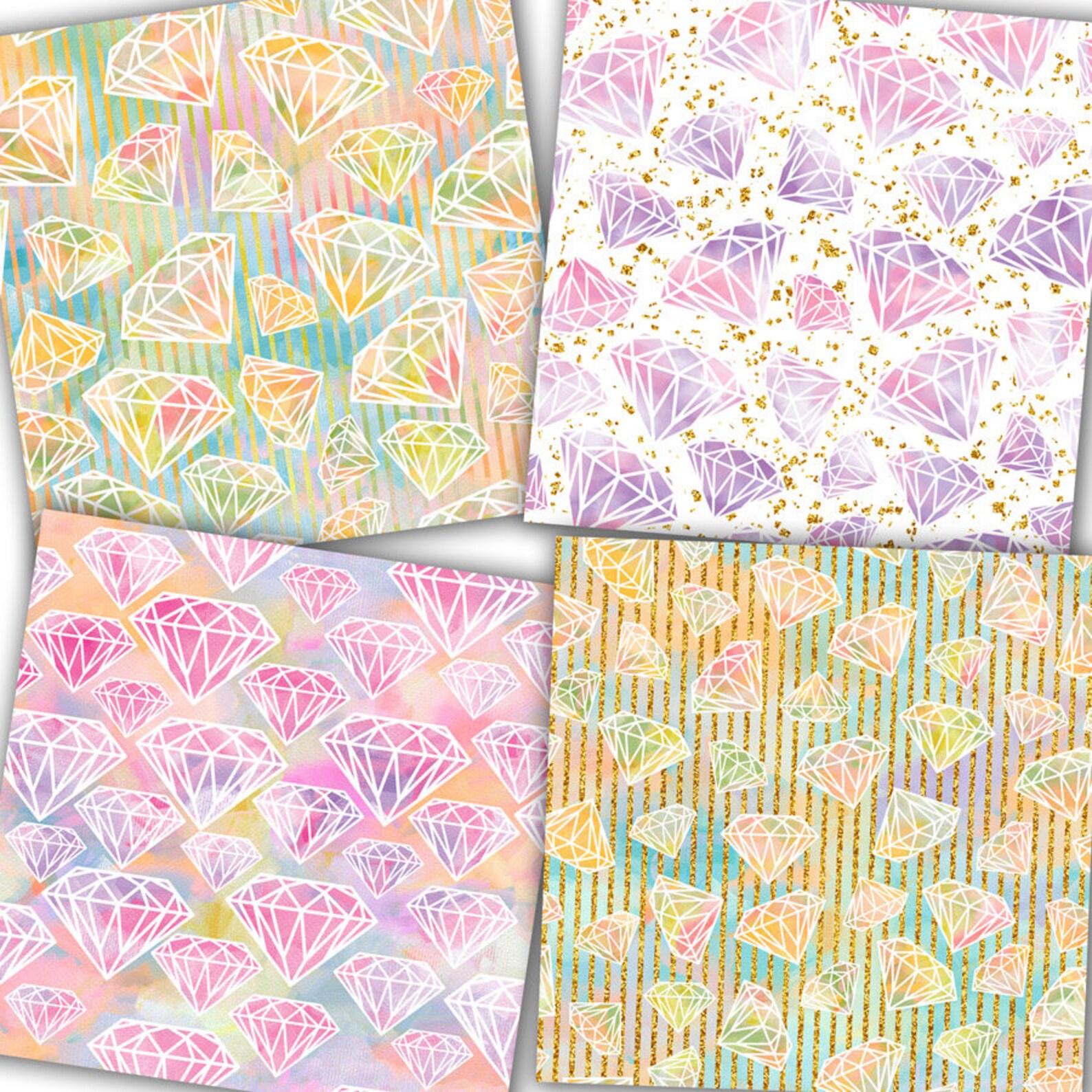 Diamonds Digital Paper pastel Diamond Patterns - Etsy