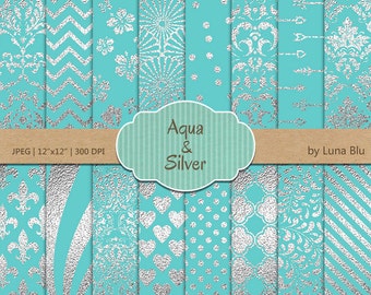 Aqua Digital Paper | Etsy