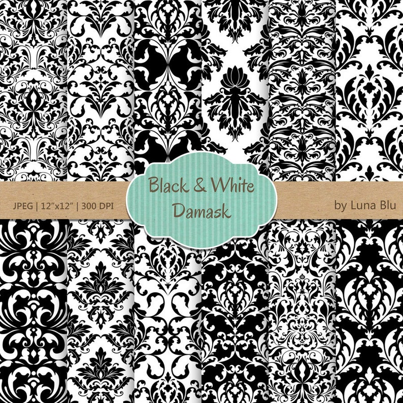 Black Damask Digital Paper: black and White | Etsy
