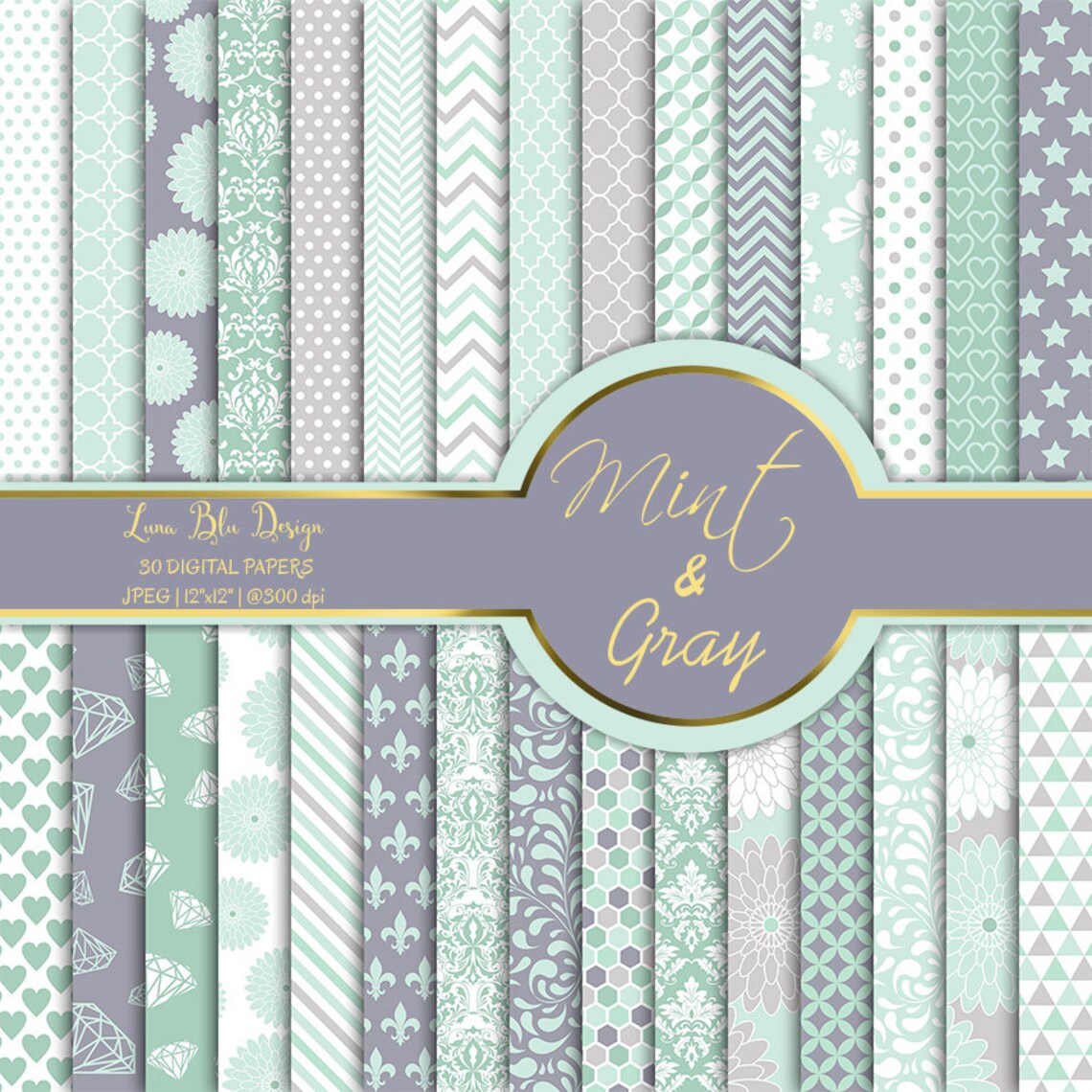 Mint and Gray Digital Paper Commercial Use Mint Digital Paper - Etsy