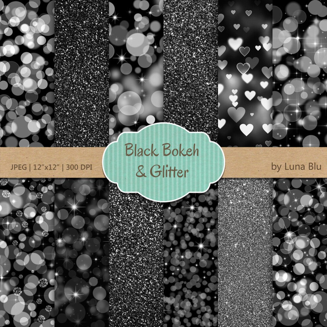 Black Digital Paper: "black Glitter and Bokeh" Black Sparkles, Black ...