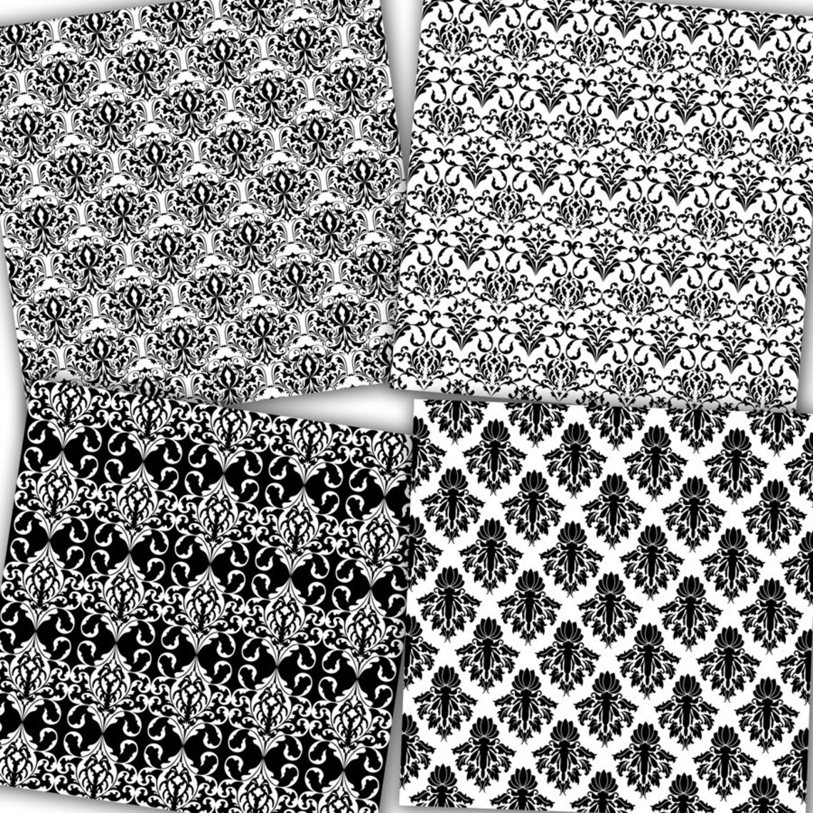 Black Damask Digital Paper: black and White | Etsy