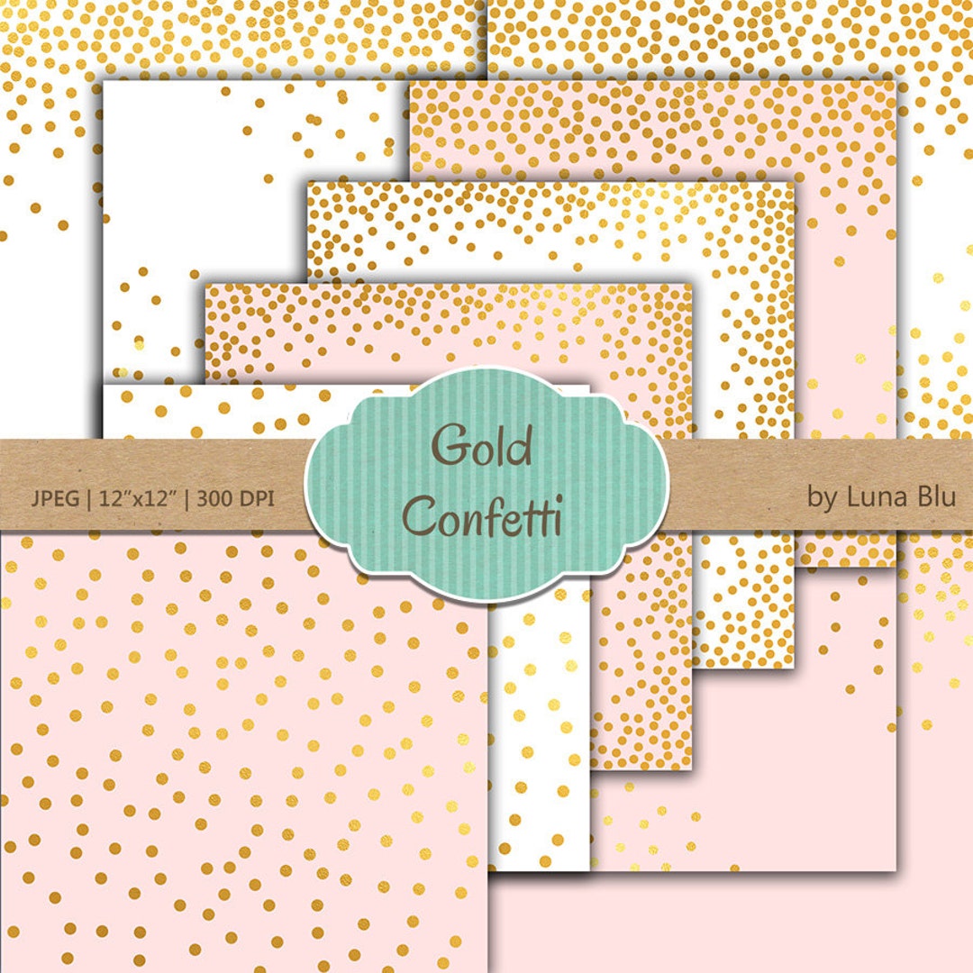Gold Confetti Digital Paper: "blush White and Gold Confetti" Blush and ...