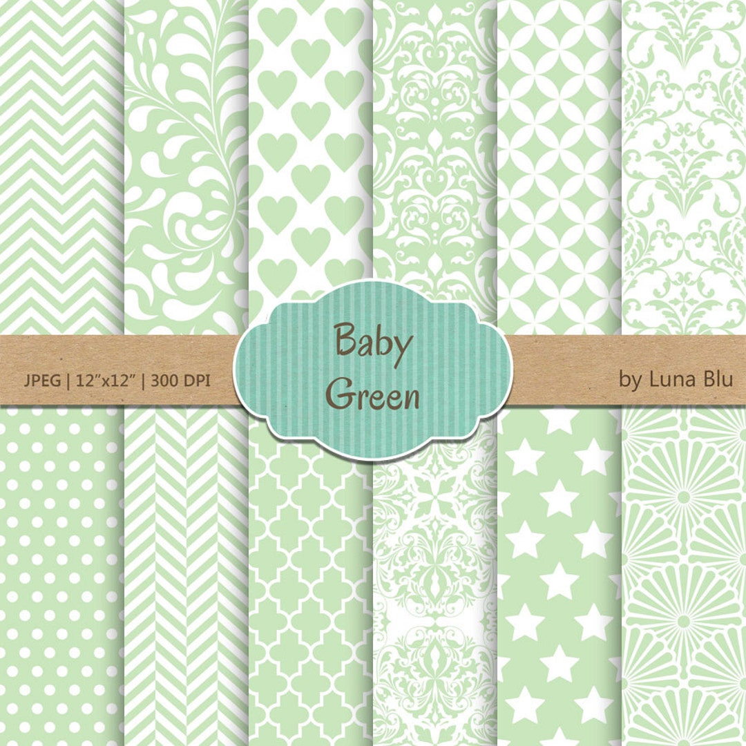 Baby Green Digital Paper: Pastel Scrapbook Patterns (digital Download ...