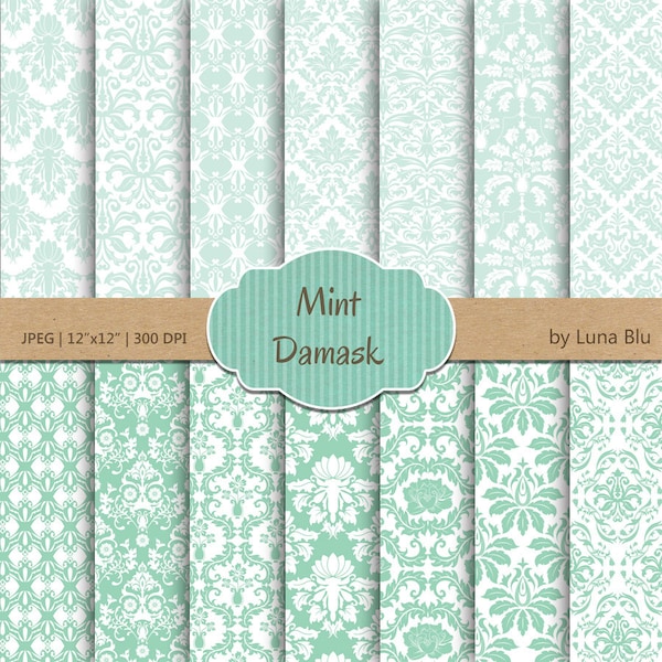 Mint Damask - Etsy