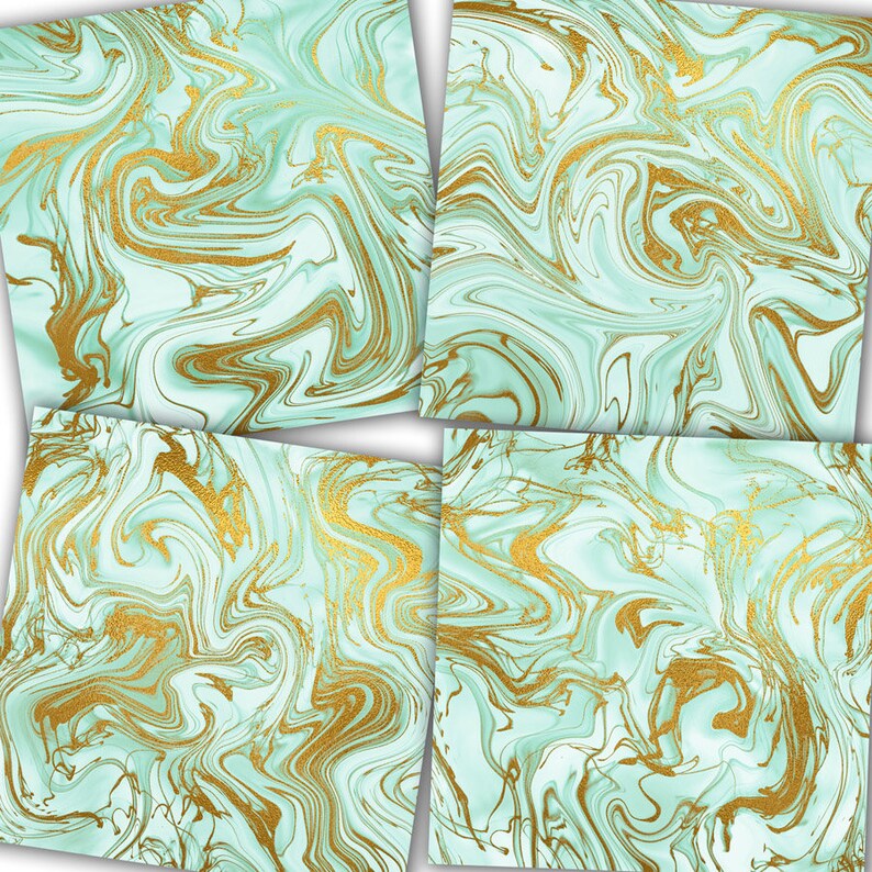 Marble Digital Paper: Mint Marble Mint and Gold - Etsy