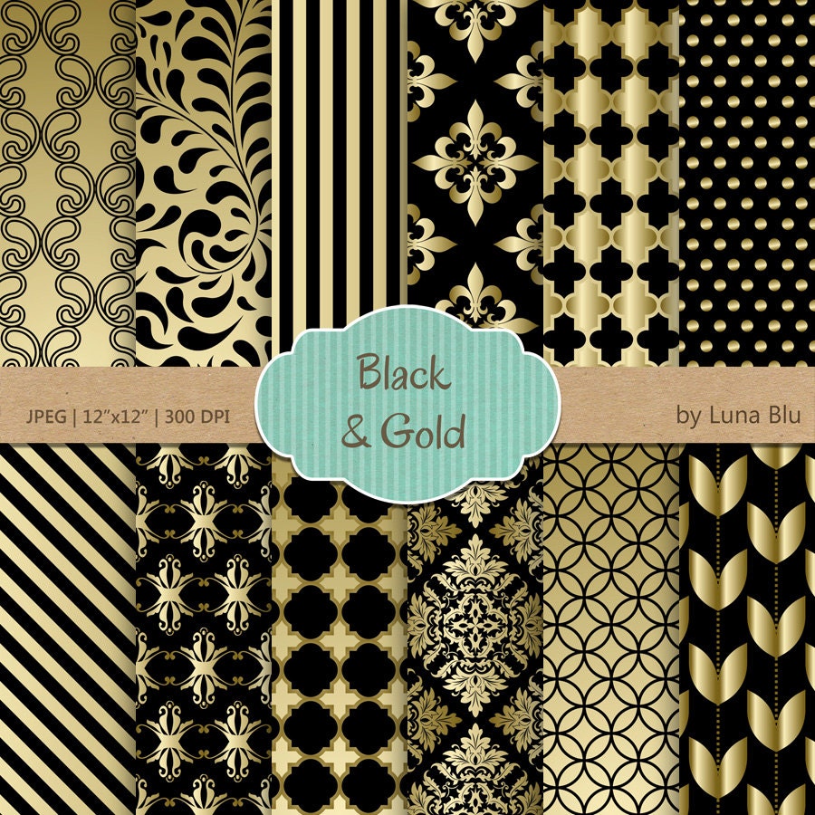 Black and Gold Digital Paper: Metallic Gold Patterns | Etsy