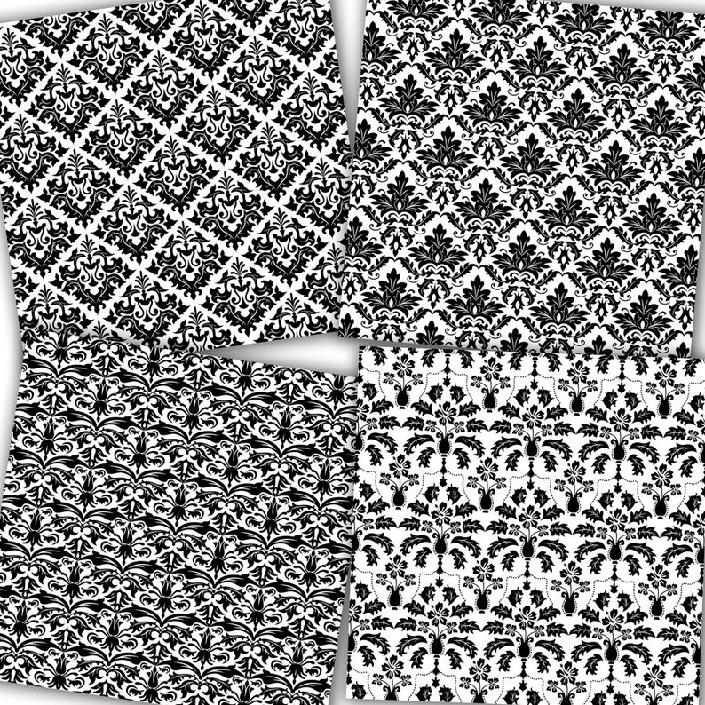 Black and White Damask Digital Paper: black and White - Etsy