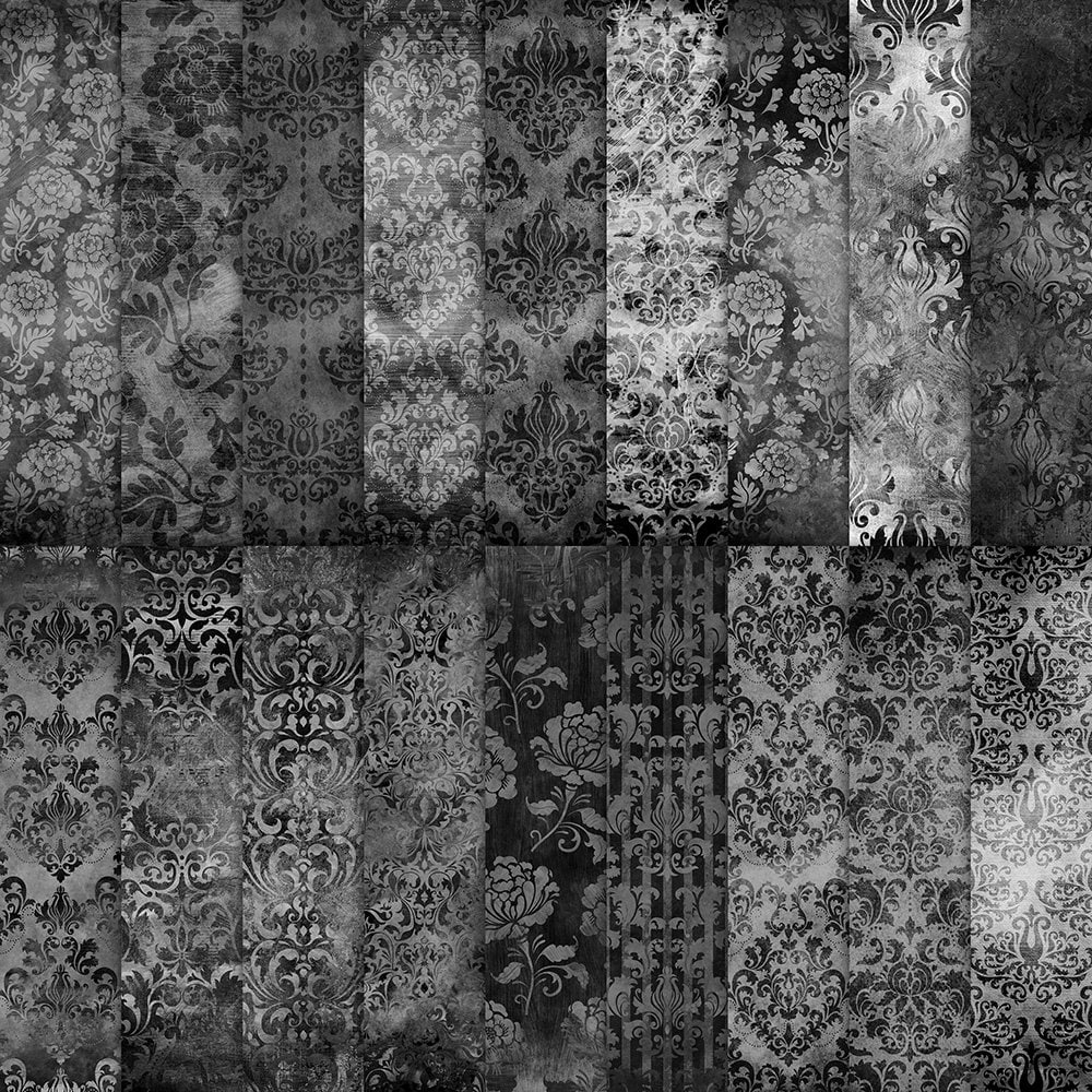 Distressed black digital paper distressed damask digital | Etsy