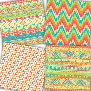 Tribal Digital Paper: "spring Tribal" Patterns Including Triangles ...