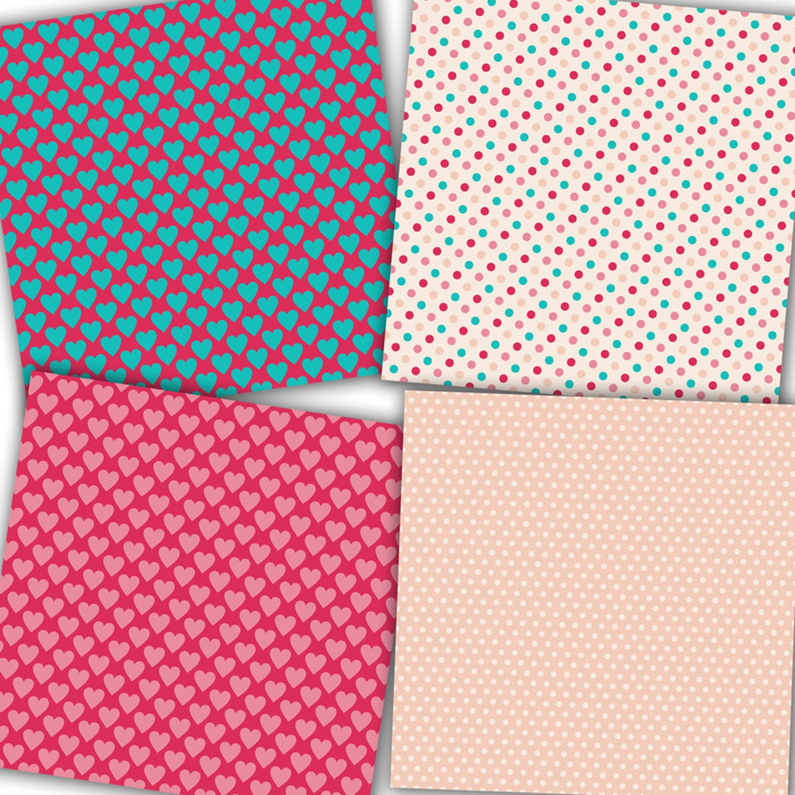 Heart Digital Paper Pack: Hearts and Dots | Etsy