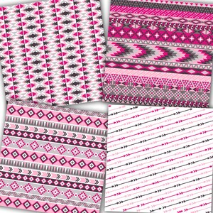 Tribal Digital Paper: " Tribal Patterns" Pink and Grey, With Triangles ...