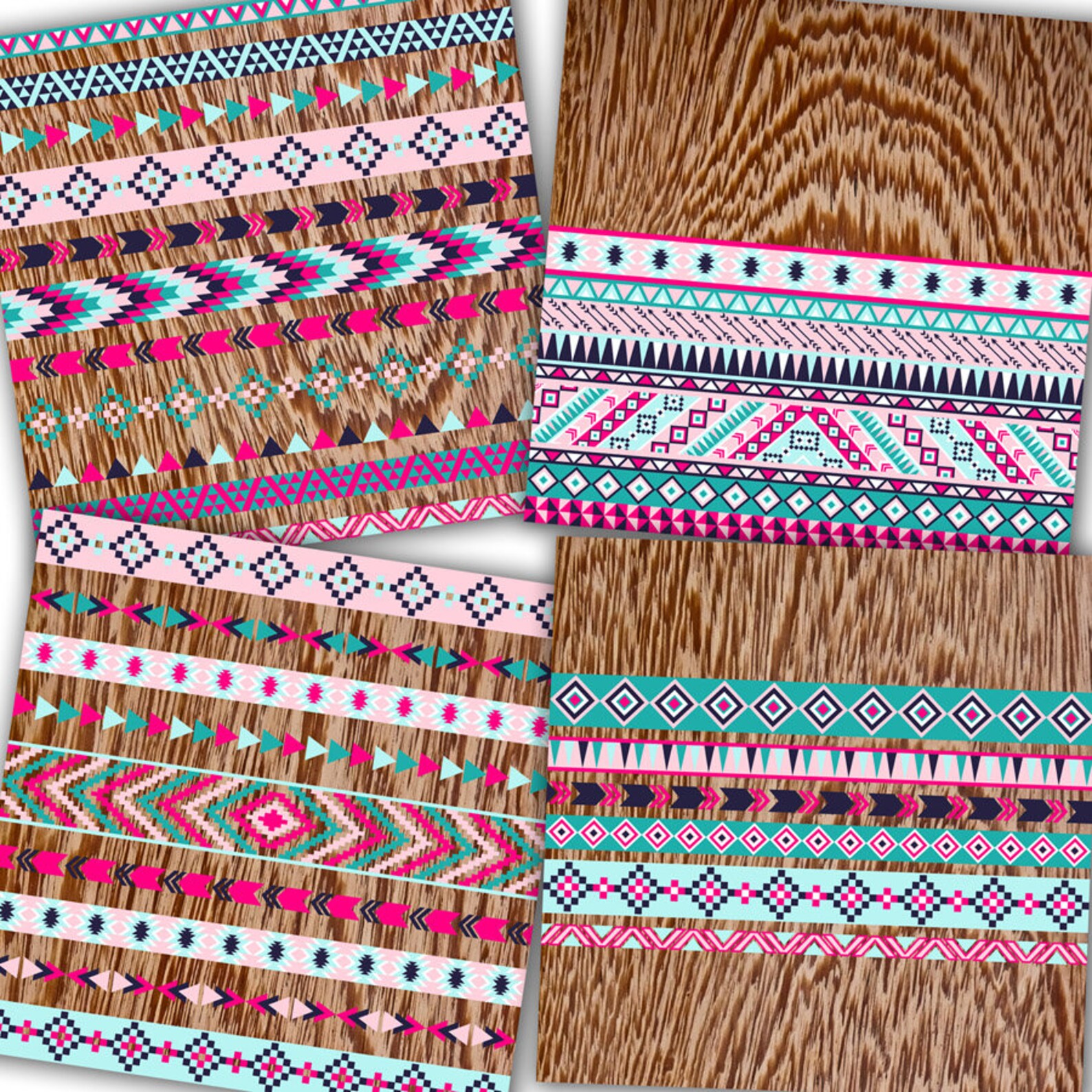 Tribal Wood Digital Paper: Aztec Geometric Patterns (digital Download ...