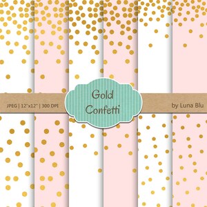 Gold Confetti Digital Paper: "blush White and Gold Confetti" Blush and ...