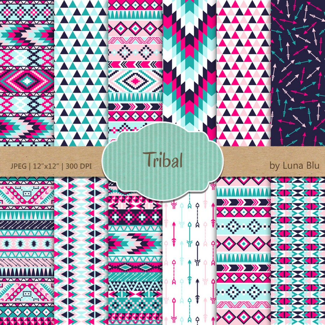 Tribal Digital Paper: " Tribal Patterns" Include Triangles, Chevron ...