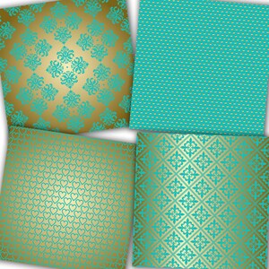 Turquoise and Gold Digital Paper: Scrapbook Patterns (12x12 Inches) - Etsy