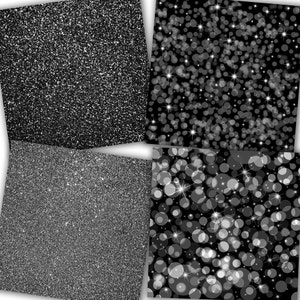 Black Digital Paper: "black Glitter and Bokeh" Black Sparkles, Black ...