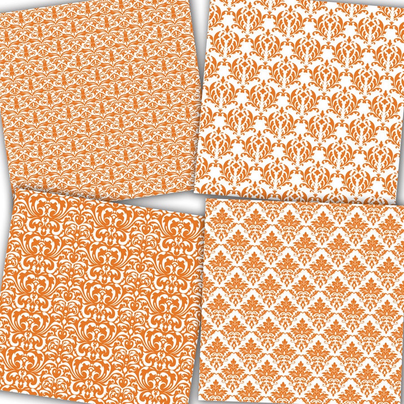 Damask Digital Paper: Orange Damasks orange | Etsy