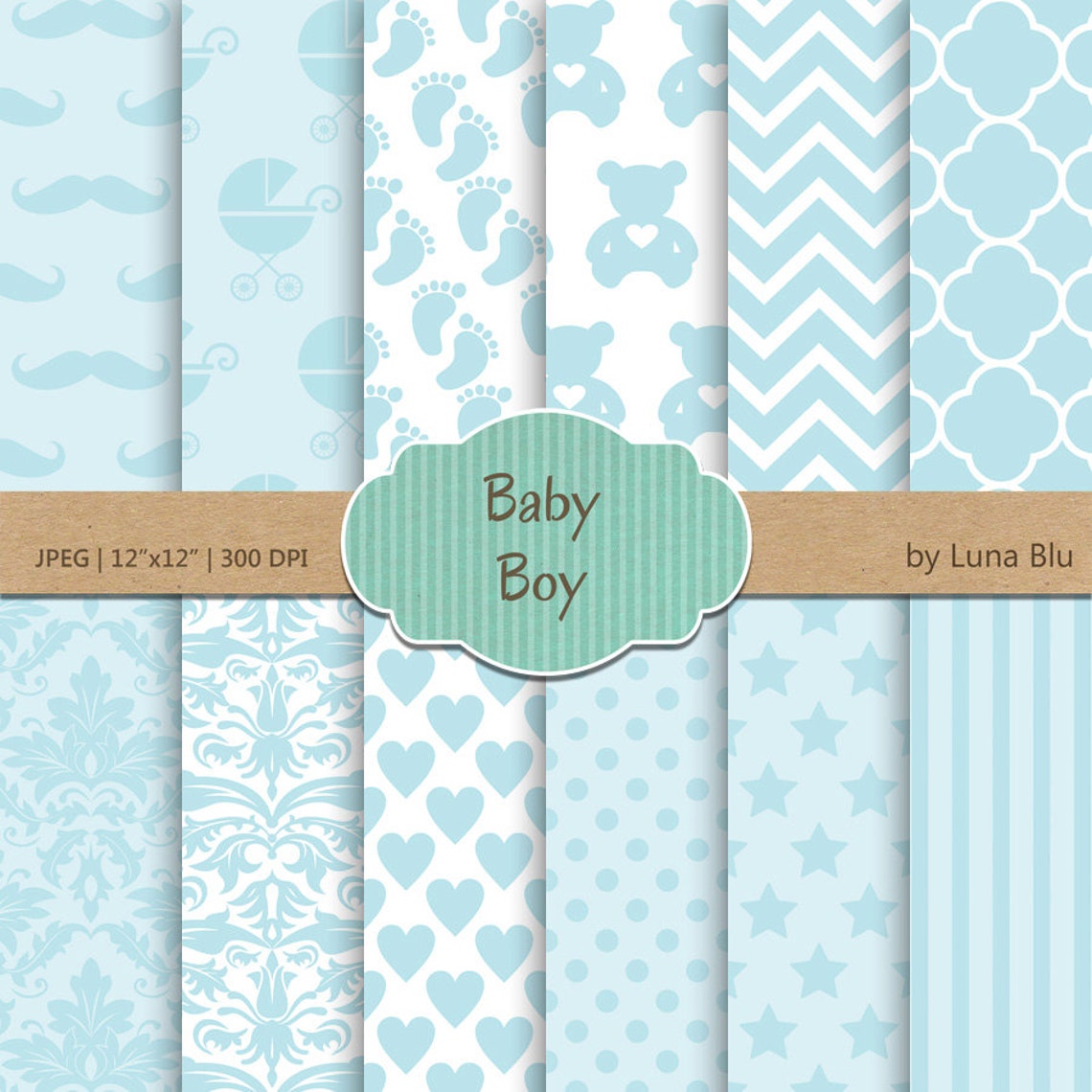 Baby Boy Digital Paper Pack: it's a Boy Light | Etsy