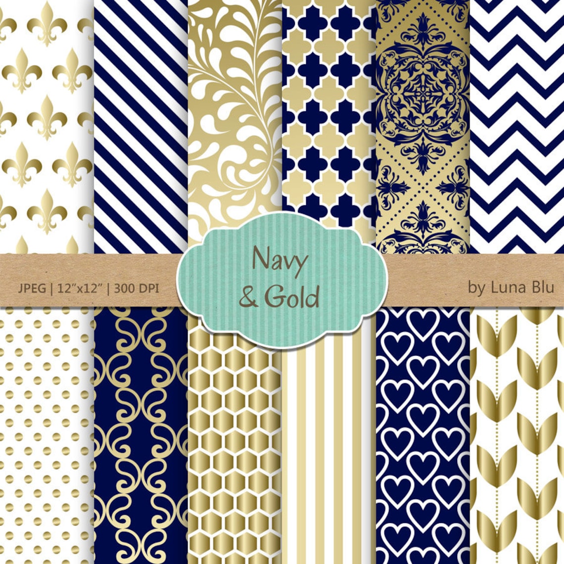 Navy and Gold Digital Paper: white Navy and Gold | Etsy