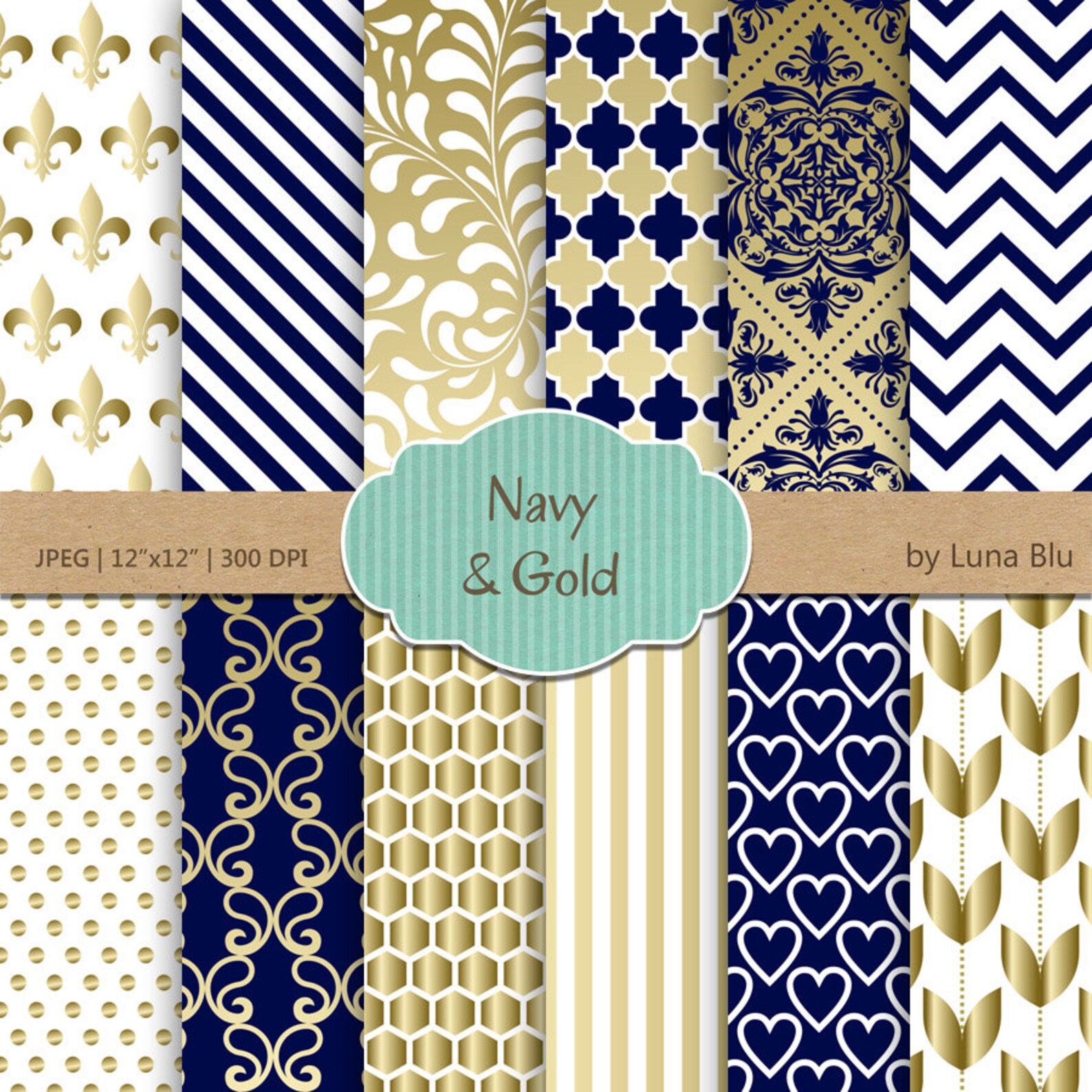 Navy and Gold Digital Paper: white Navy and Gold | Etsy