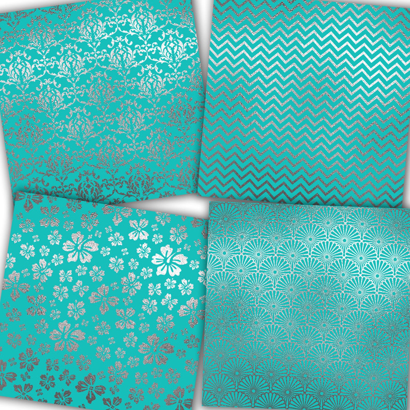 Turquoise and Silver Digital Paper: turquoise and Silver - Etsy UK