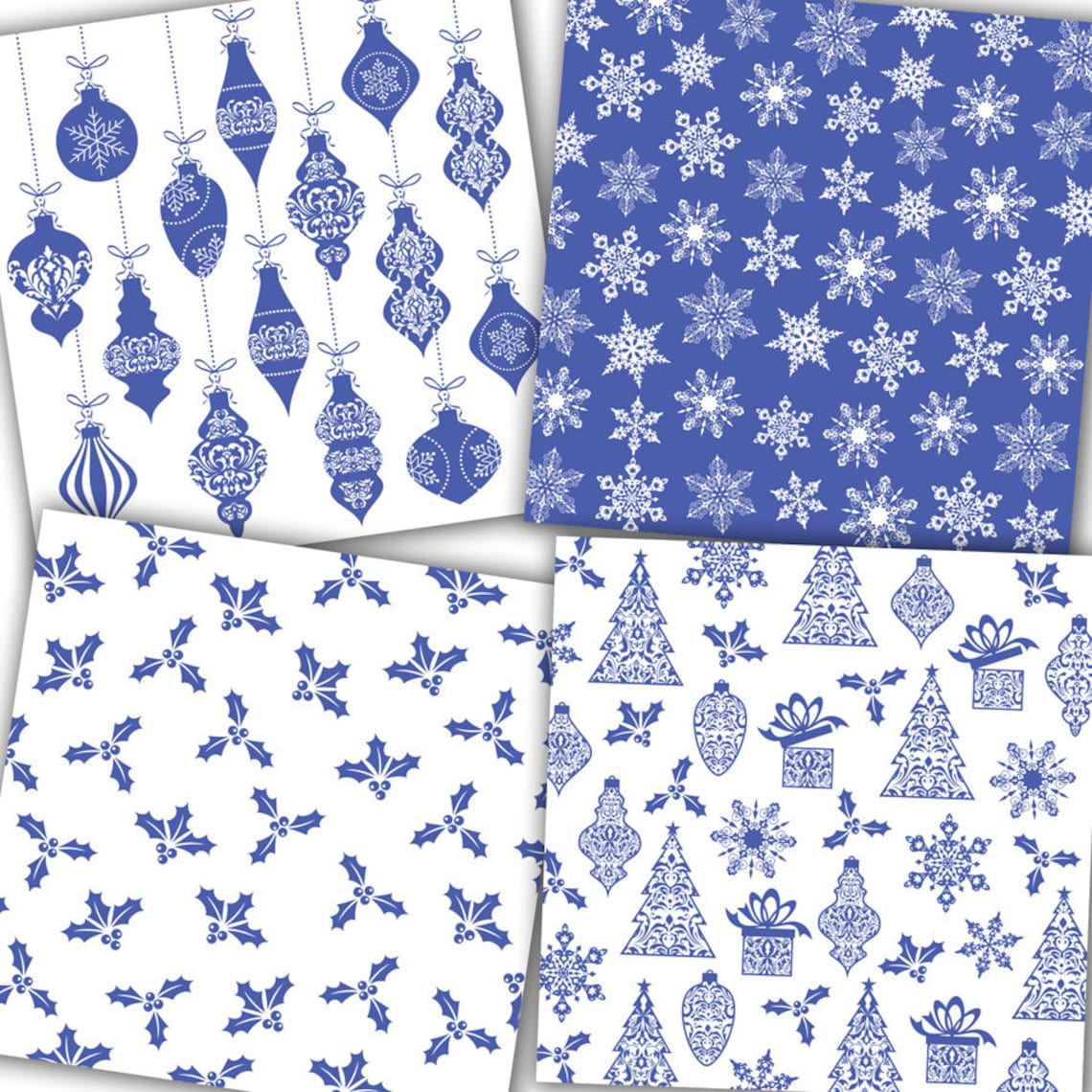 Christmas Digital Paper French Blue Christmas Papers Blue - Etsy