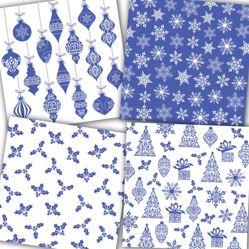 Christmas Digital Paper French Blue Christmas Papers Blue - Etsy