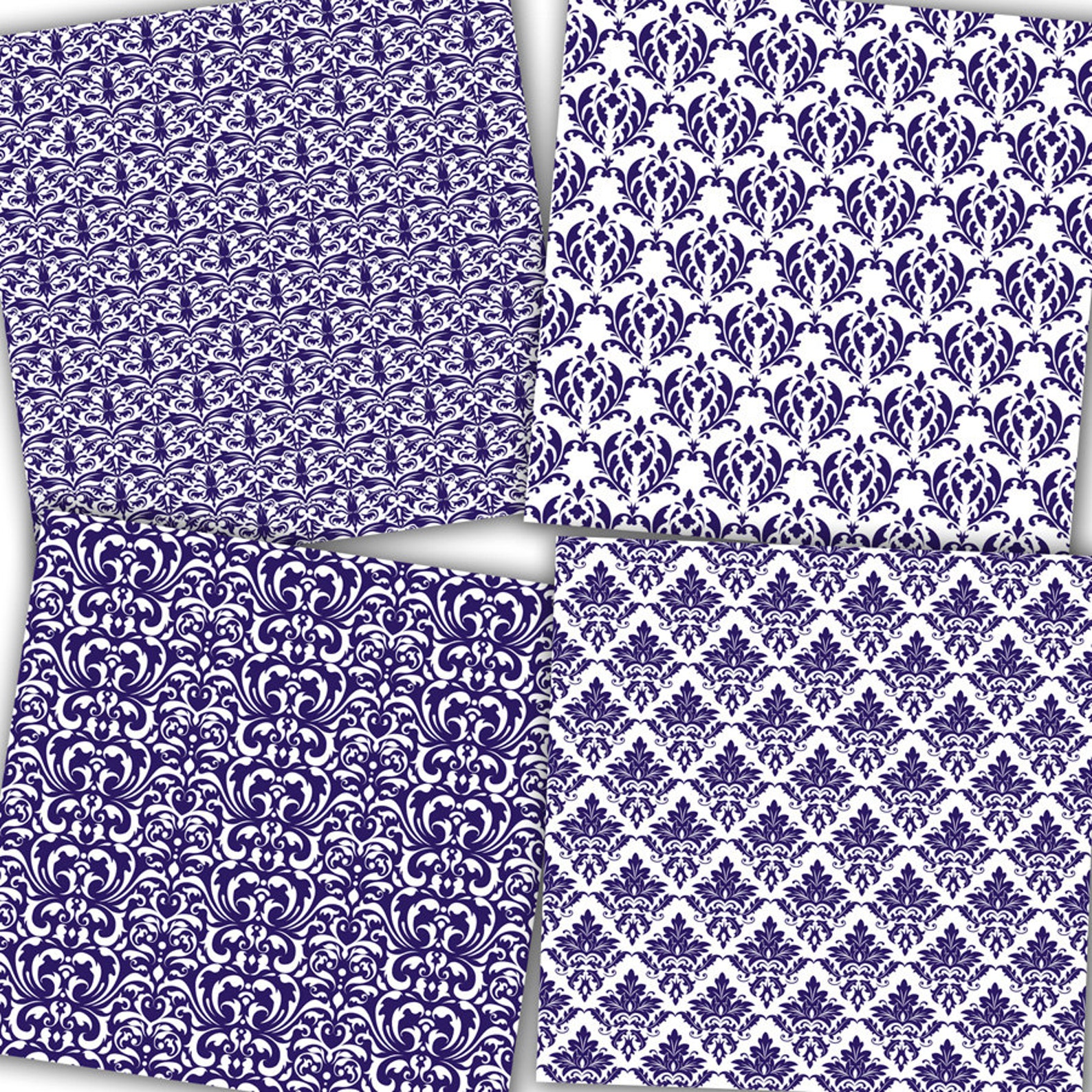 Navy Digital Paper: navy Damask Scrapbook Paper | Etsy