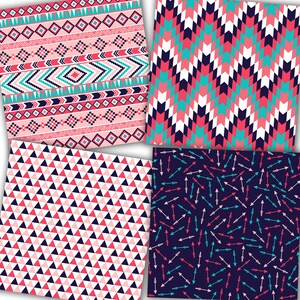 Tribal Digital Paper: "tribal Patterns" Coral Turquoise and Navy Tribal ...