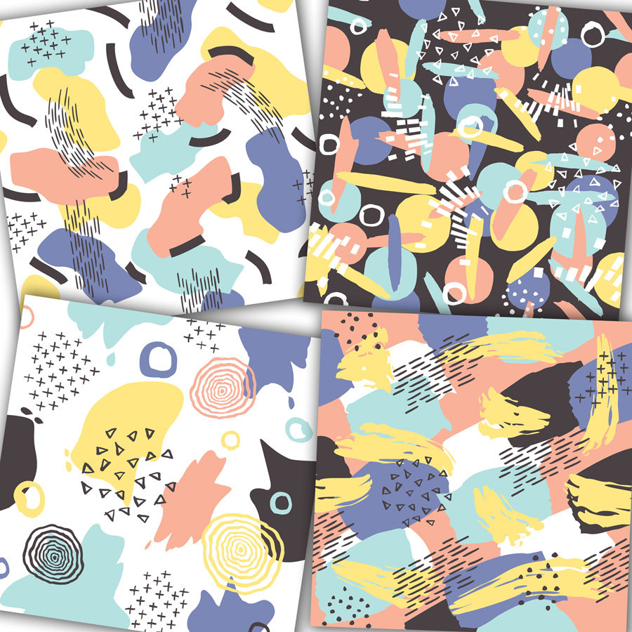 Modern Abstract Digital Paper: Seamless Trendy Patterns (12x12, 300dpi ...
