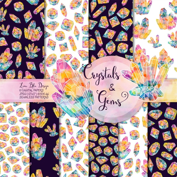 Gems Digital Paper Pastel Crystals and Gems | Etsy