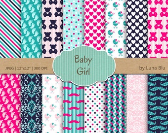 Pink and Turquoise Blue Cute Bears Digital Printable Papers - Etsy UK