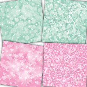 Bokeh Digital Paper: "mint and Pink Bokeh" With Stars, Sparkles, Heart ...