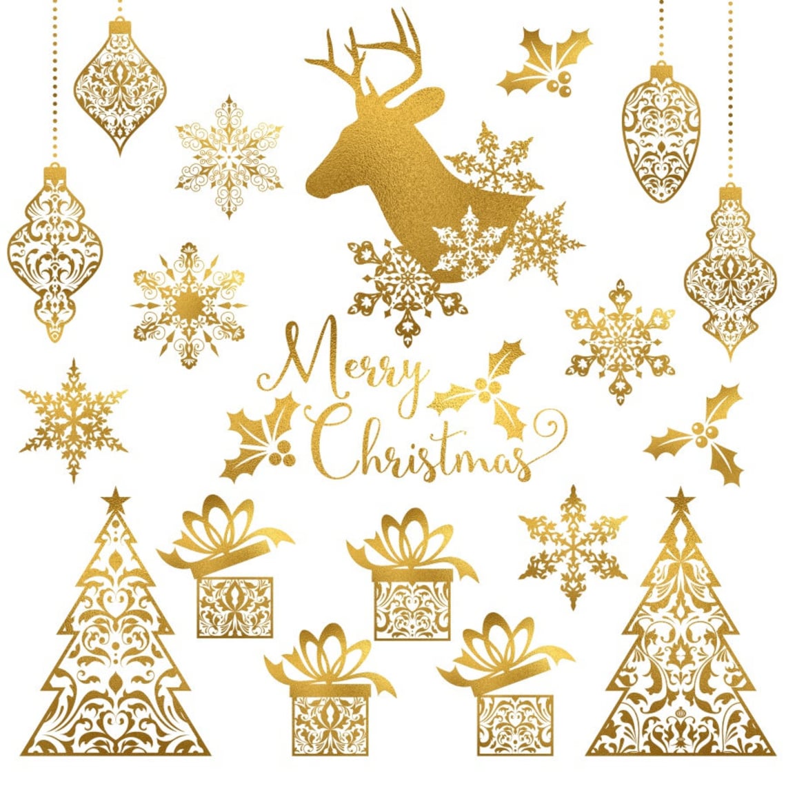 Gold Christmas Clipart Set Gold Foil Christmas Clipart | Etsy