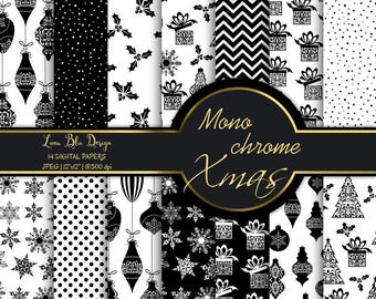 Mono Christmas Digital Papers Black and White Christmas Patterns - Etsy