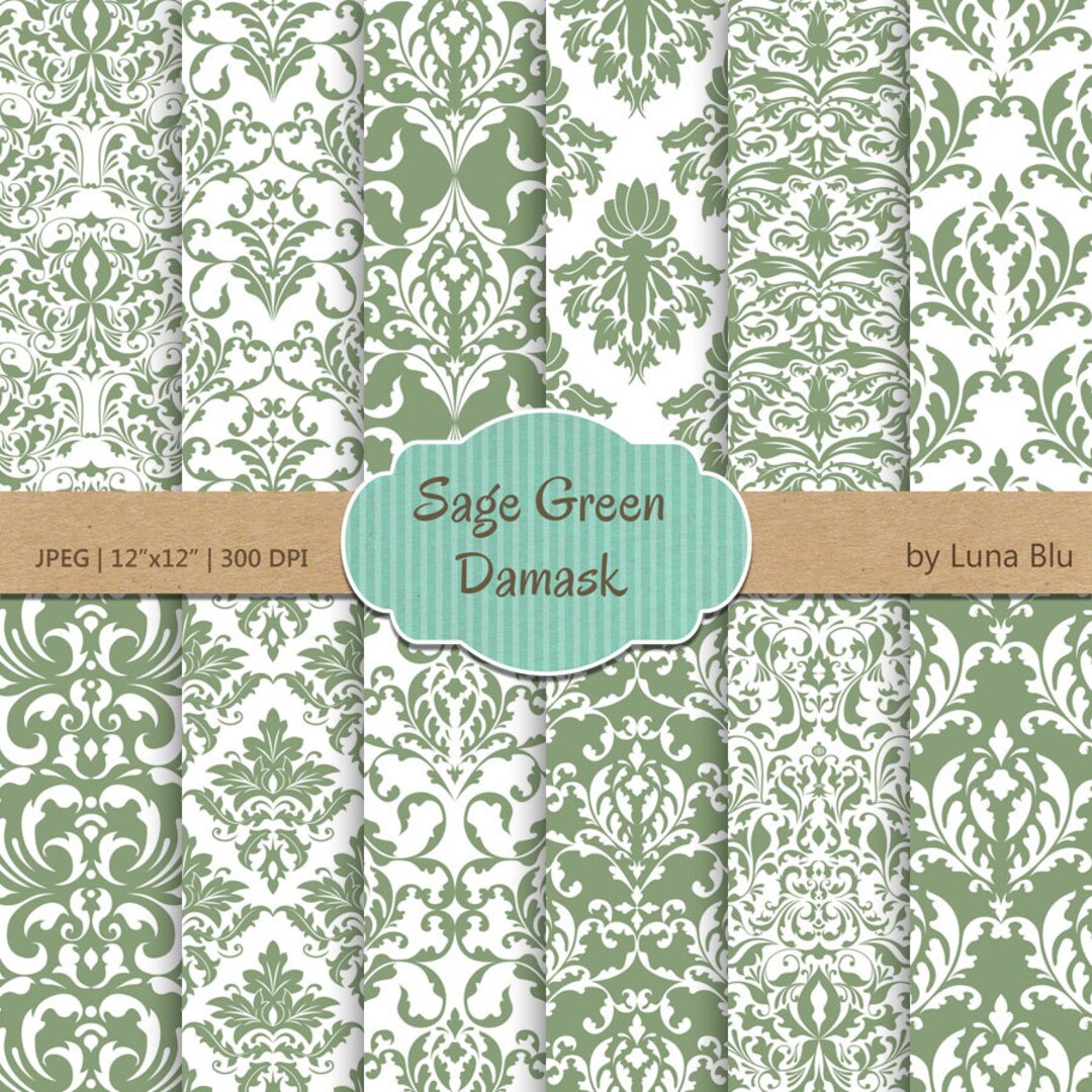 Sage Green Damask Digital Paper: Scrapbooking & Cardmaking (digital ...