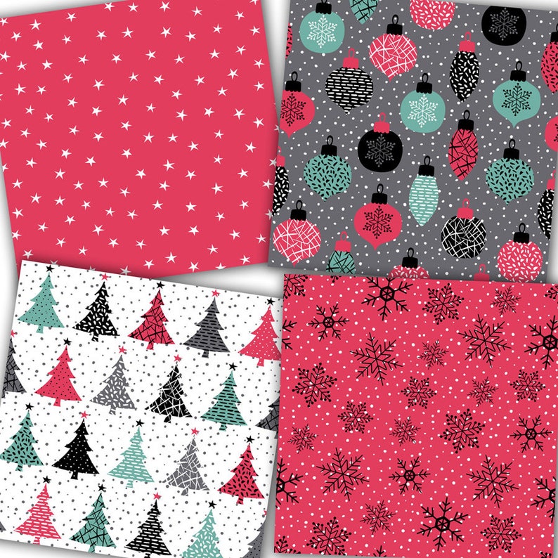 Modern Christmas Digital Paper Pack: Seamless Xmas Patterns (JPG, 12x12 ...