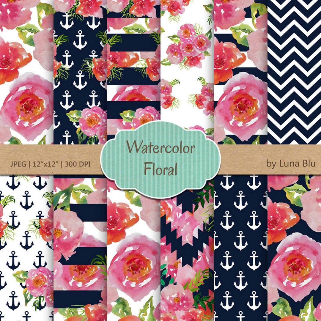 Watercolor Floral Digital Paper: "watercolor Florals" Watercolor ...