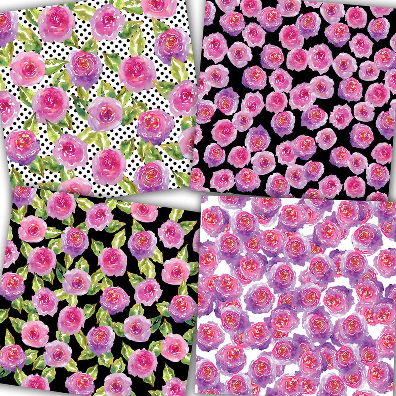 Watercolor Floral Digital Paper: Scrapbook Backgrounds (JPG, 300dpi) - Etsy