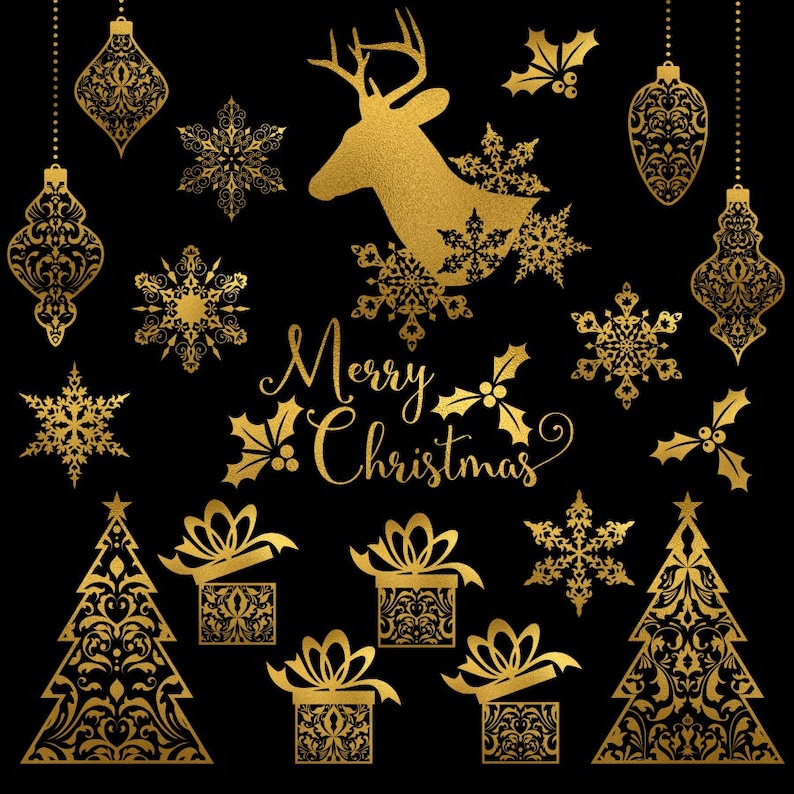 Gold Christmas Clipart Set Gold Foil Christmas Clipart | Etsy