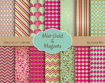 Gold Foil Digital Paper Pack: Mint & Gold Seamless