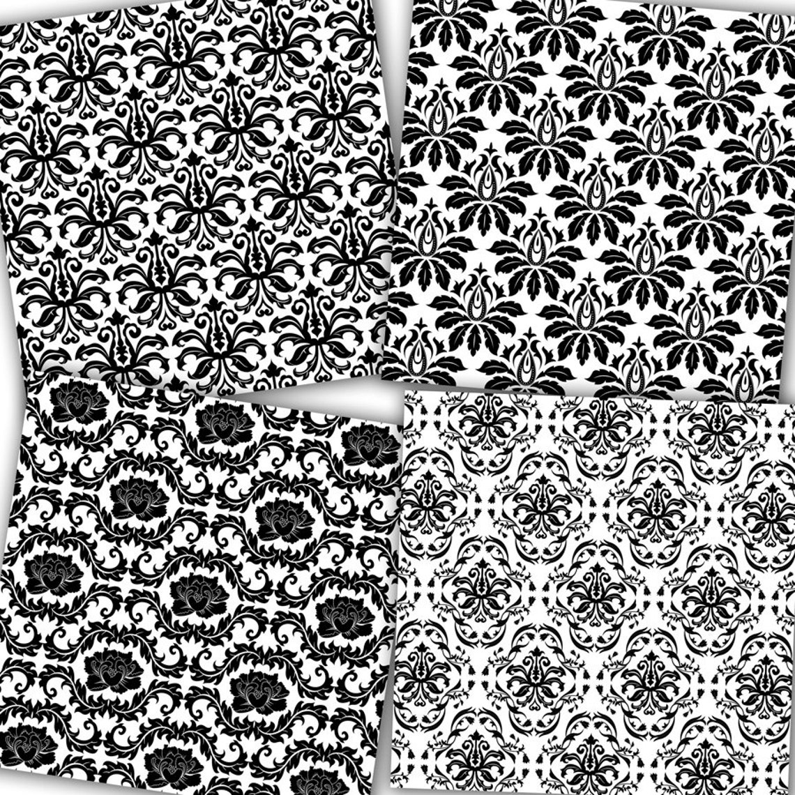 Black and White Damask Digital Paper: black and White - Etsy