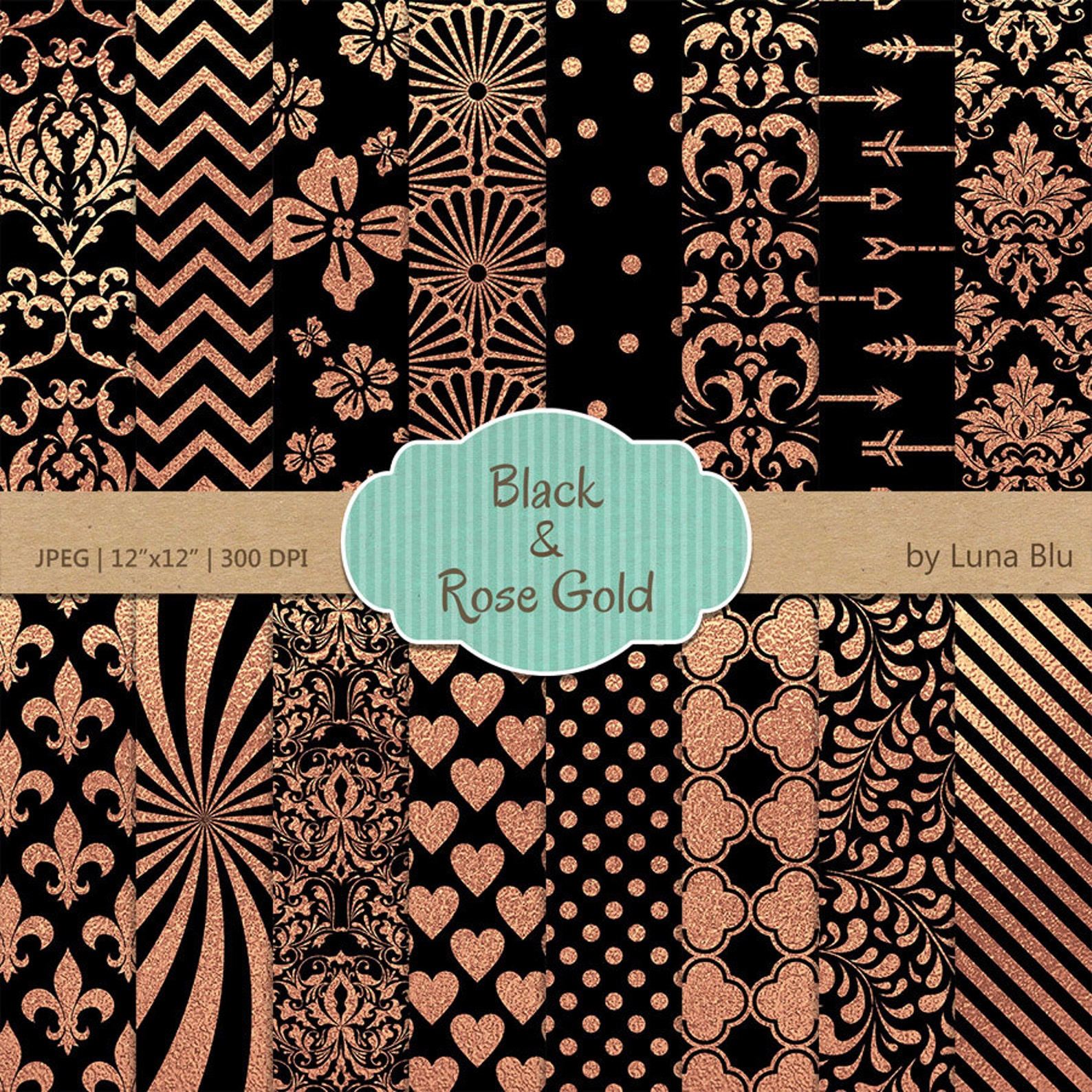 Black and Rose Gold Digital Paper: black and Rose Gold - Etsy