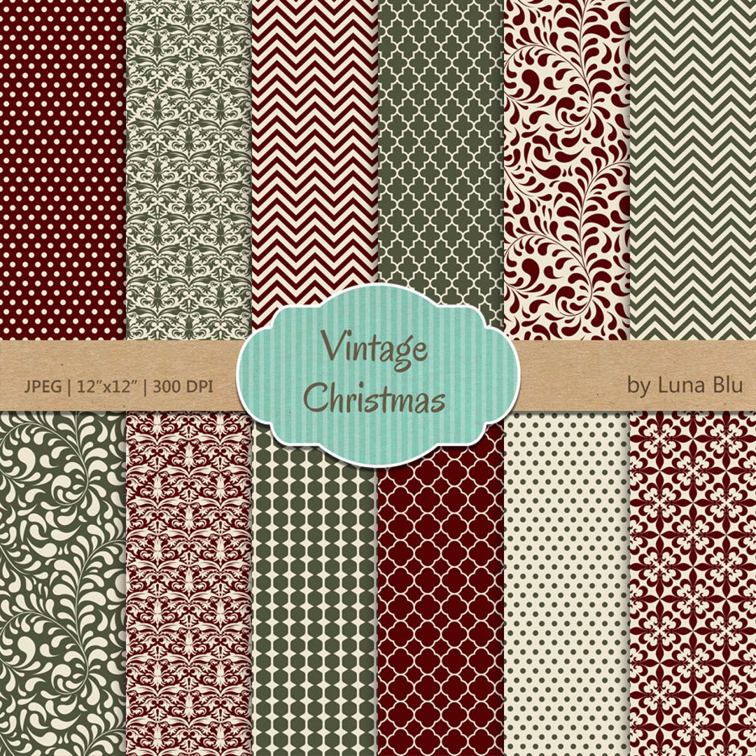 Christmas Digital Paper: "vintage Christmas" Xmas Digital Paper, for ...