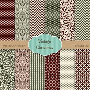 Christmas Digital Paper: "vintage Christmas" Xmas Digital Paper, for ...