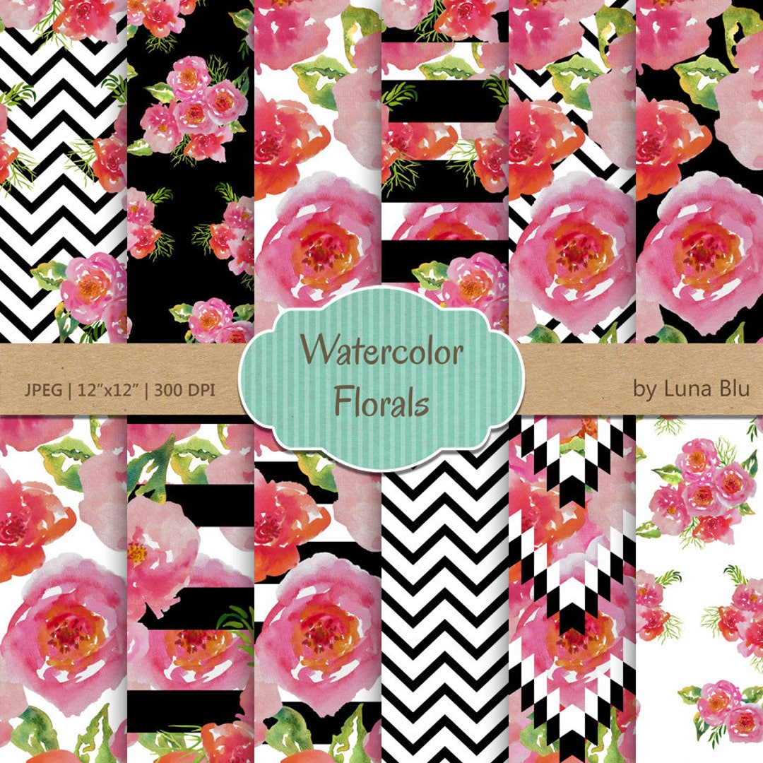 Watercolor Floral Digital Paper: "watercolor Florals" Watercolor ...